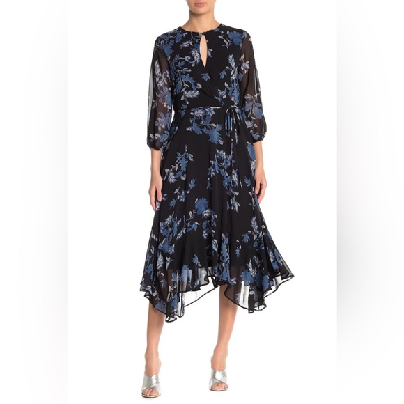 Maison Tara | Dresses | Maison Tara Black And Blue Midi Dress Size 8 ...